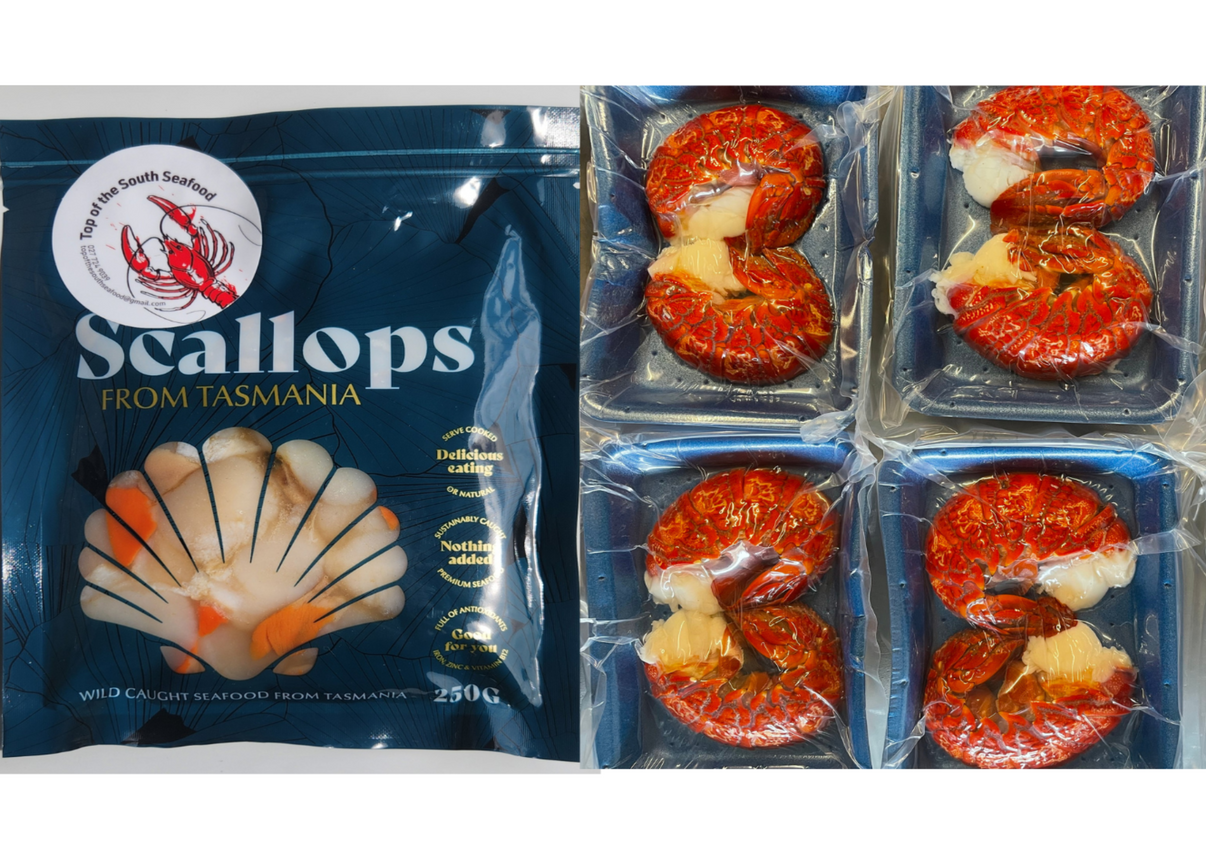 Premium Cray tail and Scallop pack – Top of the South Seafood